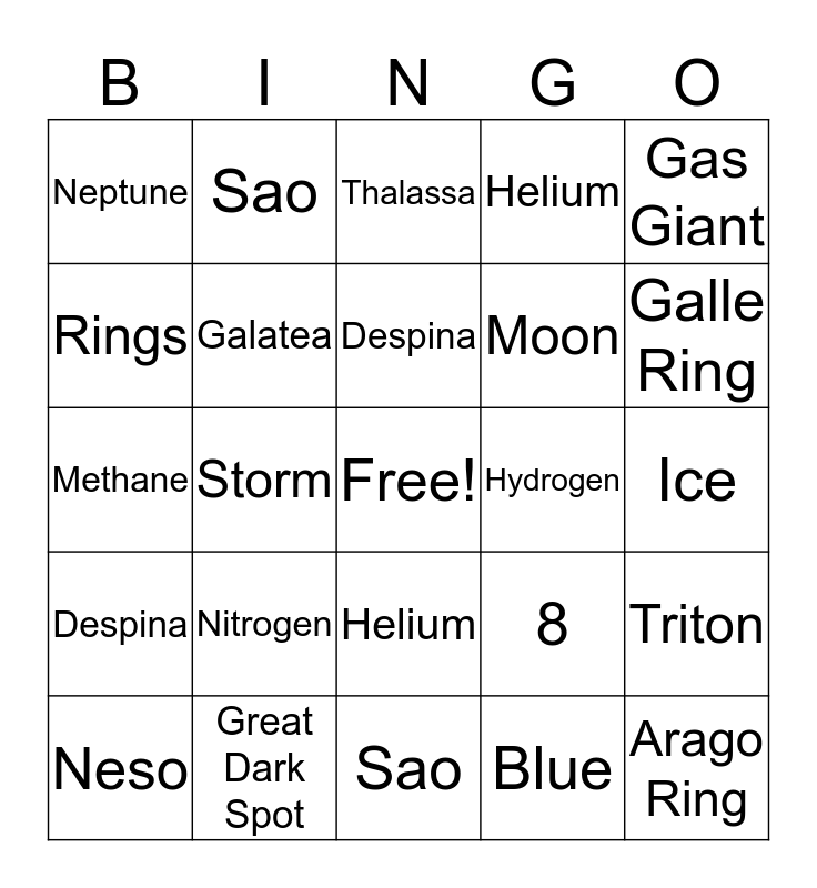 Neptune Bingo Card