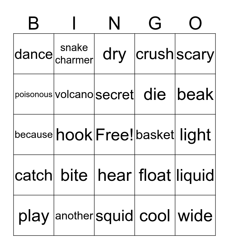 Snakes Bingo Card