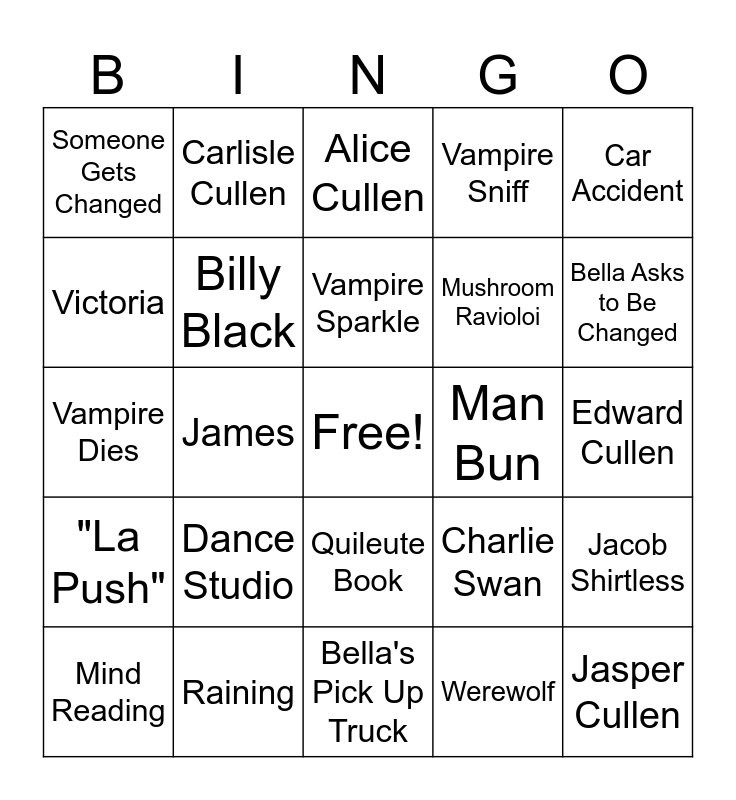 Twilight Bingo Card