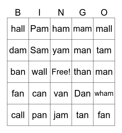 am all an Glued Sounds Bingo Card