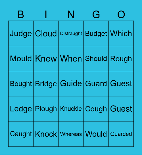 Spelling Patterns Bingo Card