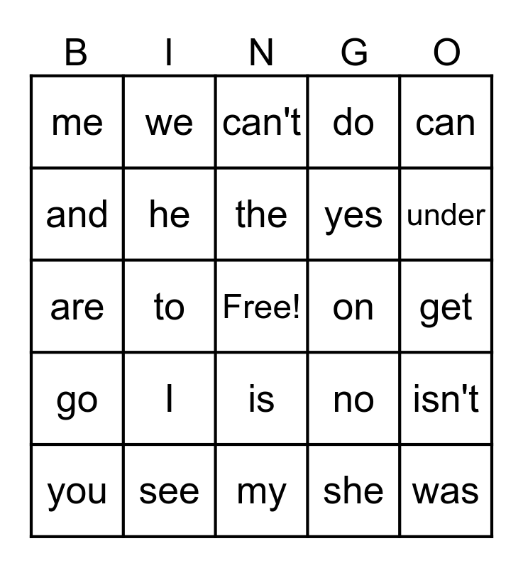 Beginning SIPPS Sight Word BINGO Card