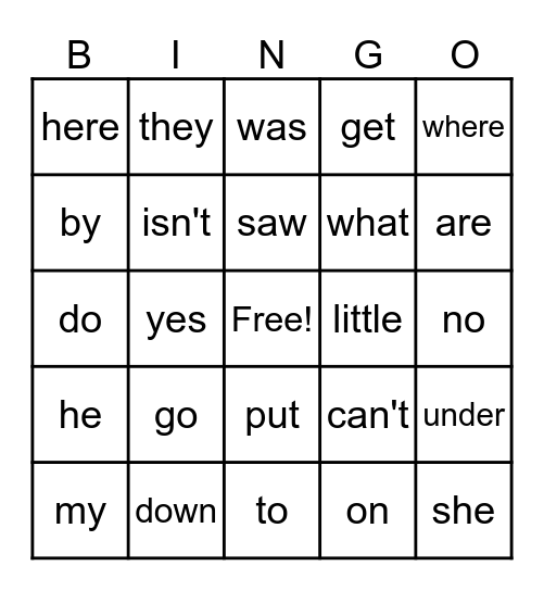Beginning SIPPS Sight Word BINGO Card