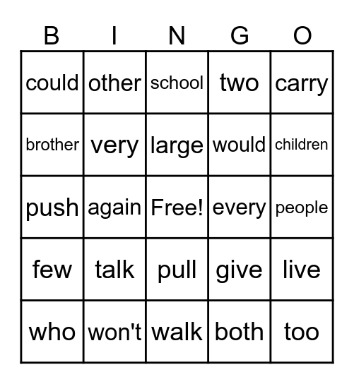 Extension 1-16 SIPPS Sight Word BINGO Card