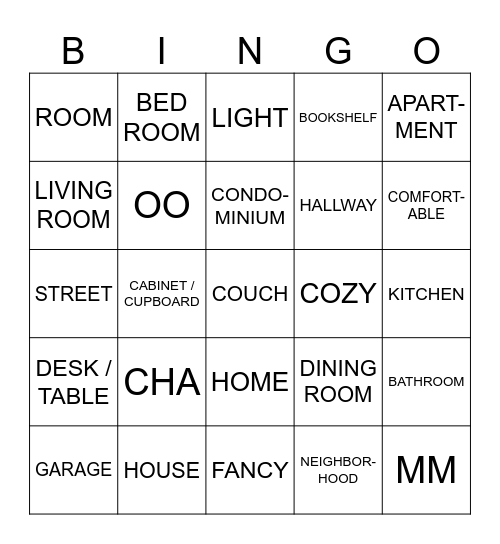 ASL 2- Describing HOMES Bingo Card