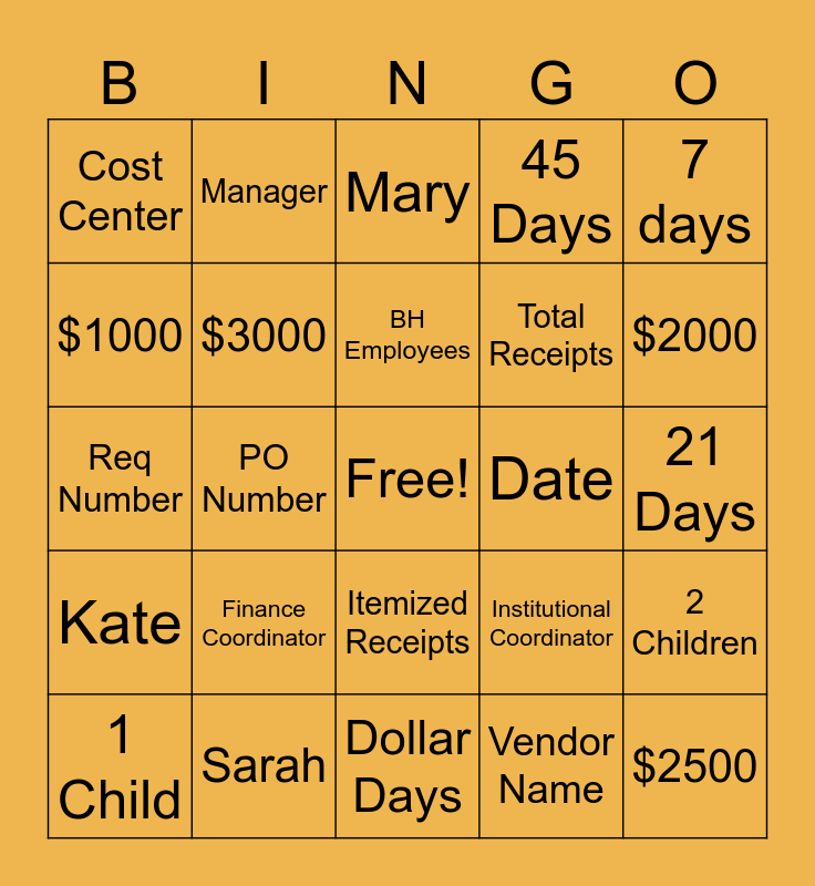 Finance Bingo Card