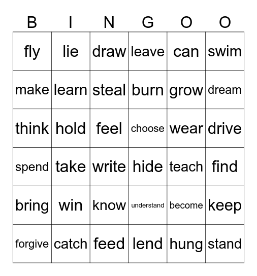past simple irregular Bingo Card