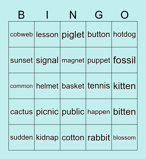 CVC-CVC Words Bingo Card