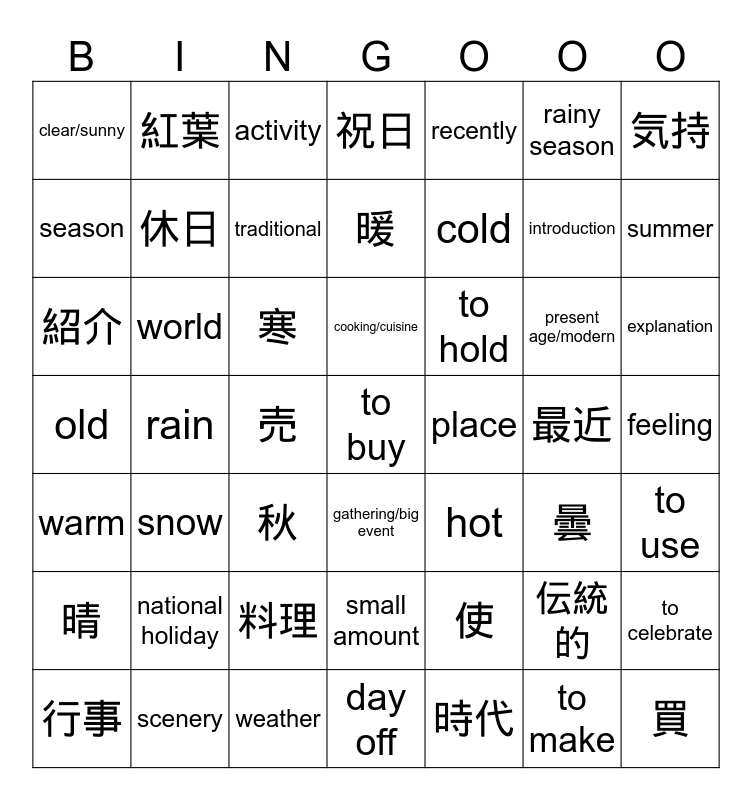 J34A Q2 kanji Bingo Card