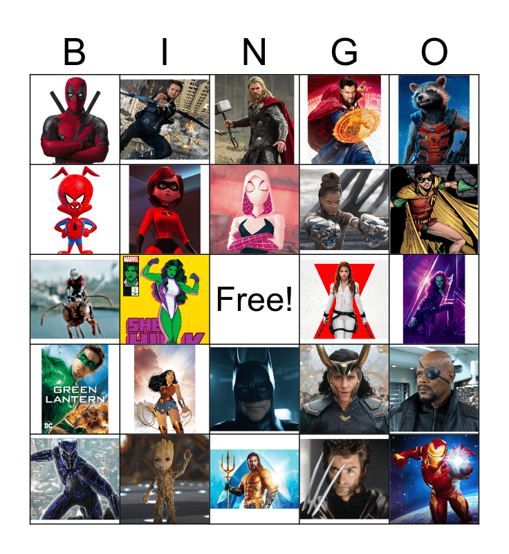 Superhero Bingo Card