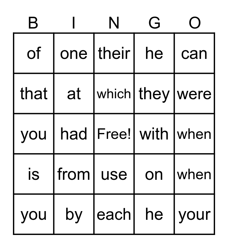 Tricky Words Bingo! Bingo Card