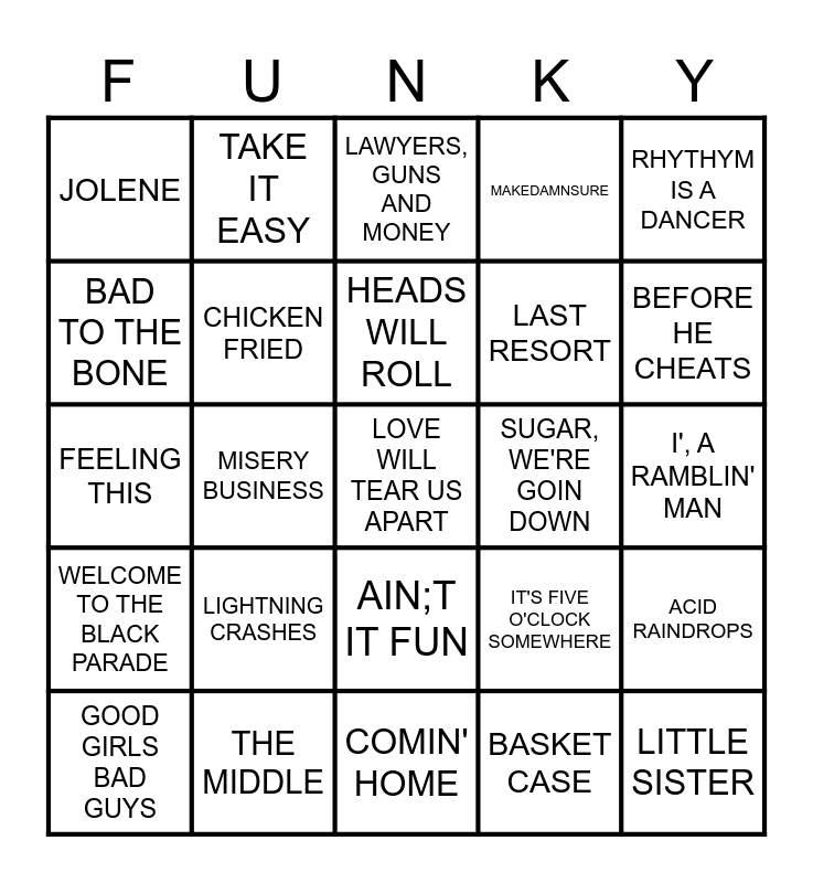 EMO COWBOY Bingo Card
