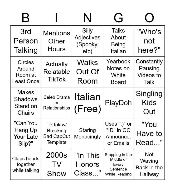 Mr. Palombo Bingo Card