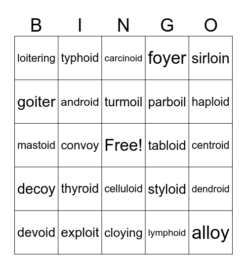 oi, oy bingo Card