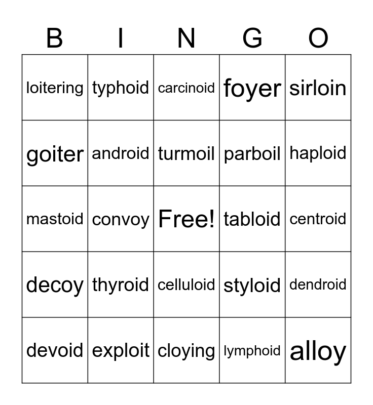 oi, oy bingo Card