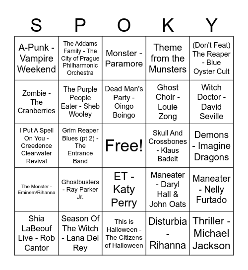 HALLOWEEN MUSICAL BINGO Card