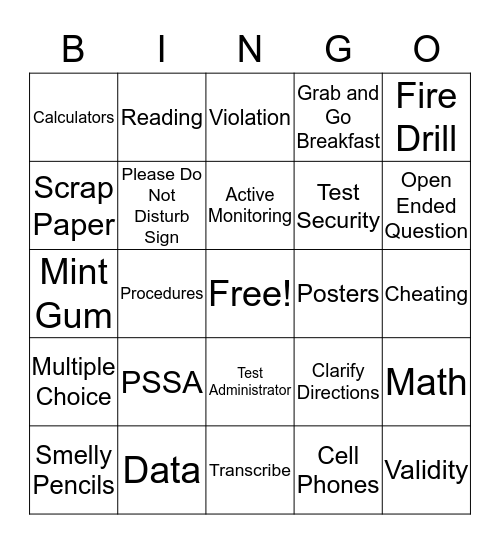PSSA Faculty Meeting Bingo Card