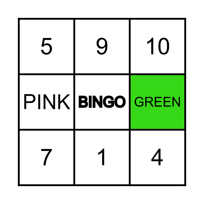 NUMBERS AND COLOURS Bingo Card