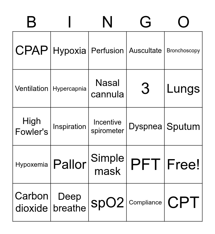 Respiratory BINGO Card