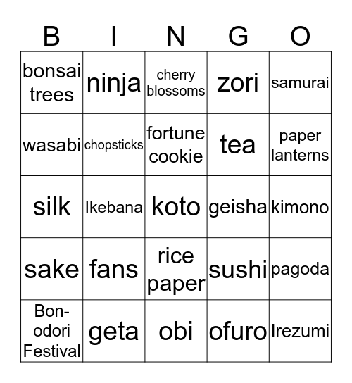 Japan Bingo Card