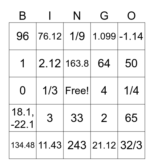 Exponential and Log Equations Bingo Card