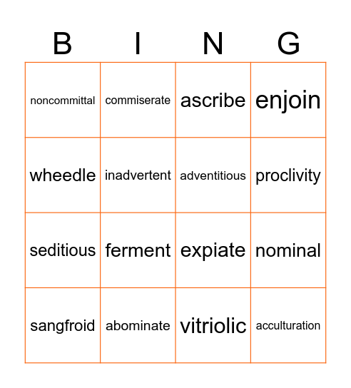 Unit 3 Bingo Card
