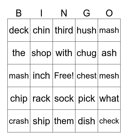 Digraph BINGO Card