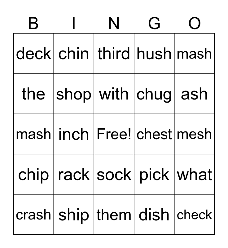 Digraph BINGO Card