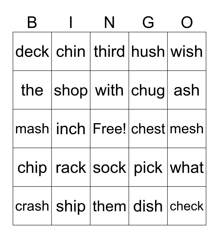 Digraph BINGO Card