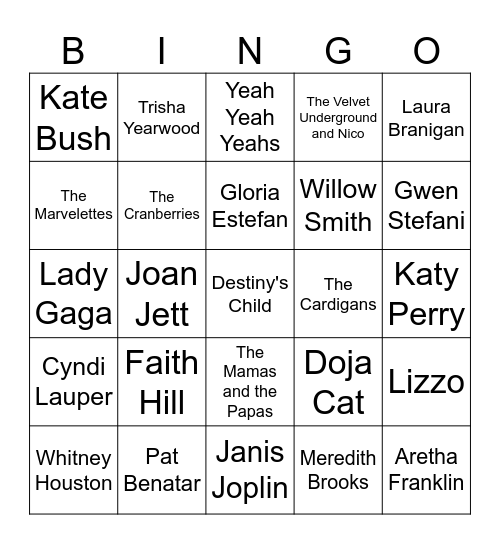 Music Bingo #39 (I Love It When Women) Bingo Card
