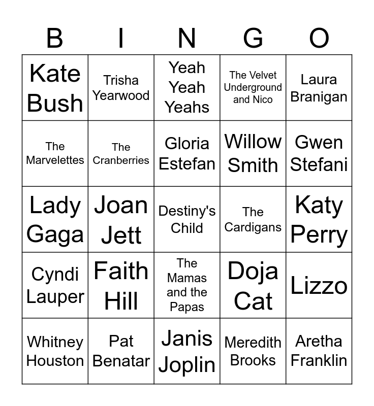 Music Bingo #39 (I Love It When Women) Bingo Card