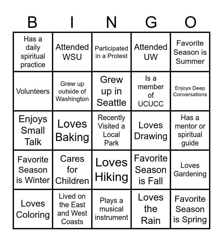 Celebration Bingo Card