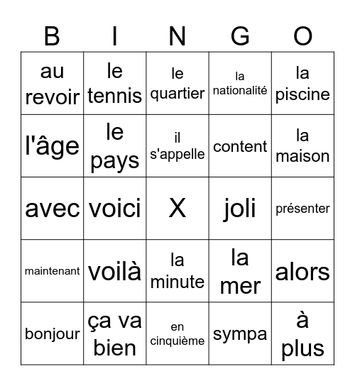 Bingo des mots Bingo Card