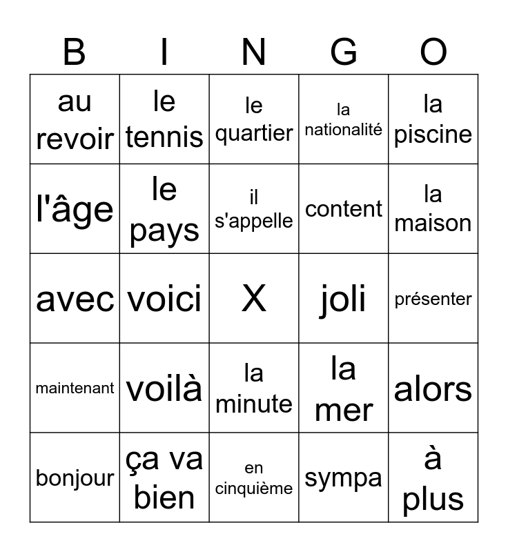 Bingo des mots Bingo Card