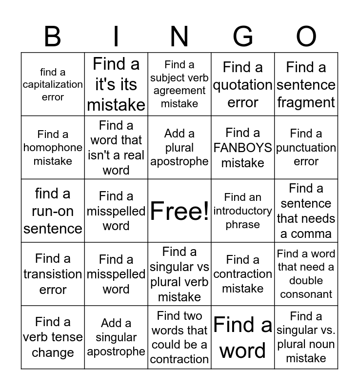 Editing BINGO Card