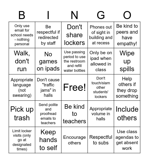Expectations Bingo! Bingo Card