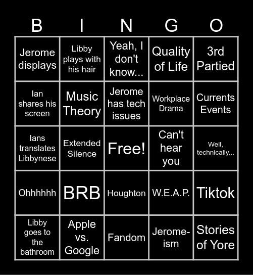 Bro Chat Bingo Card