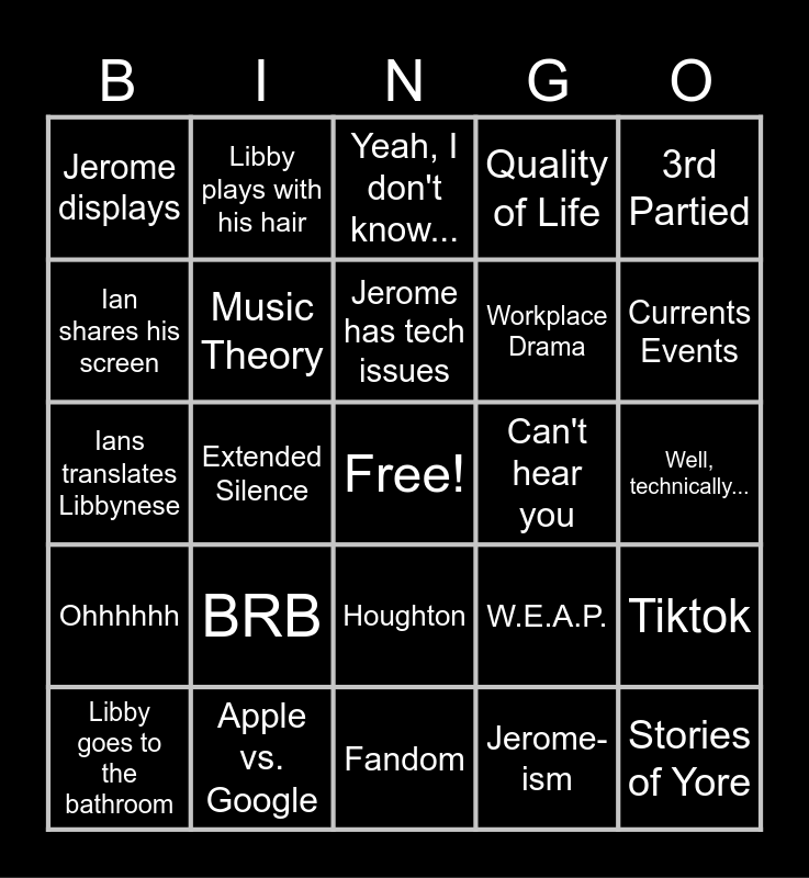 Bro Chat Bingo Card