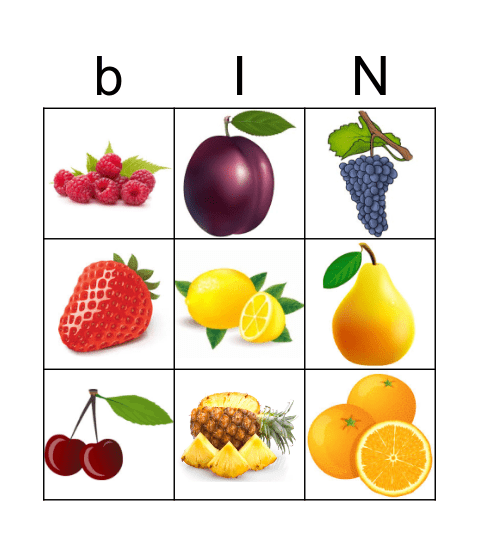 Frutas Bingo Card