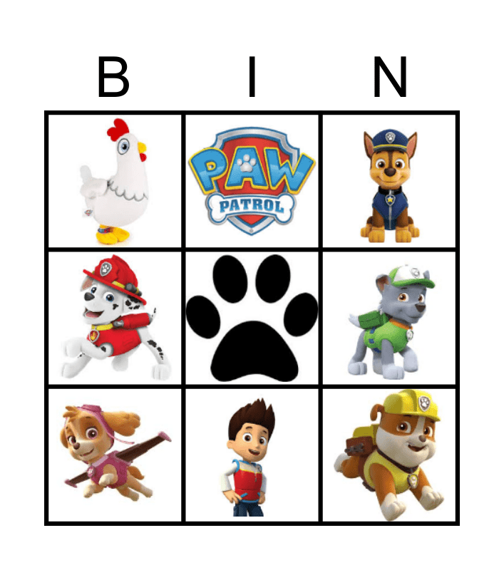 Paw Patrol Bingo Card