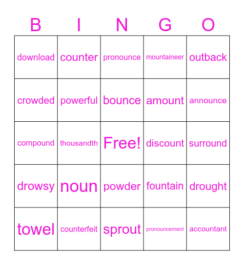 Morrissey Week 5 School Spelling Words Bingo Card