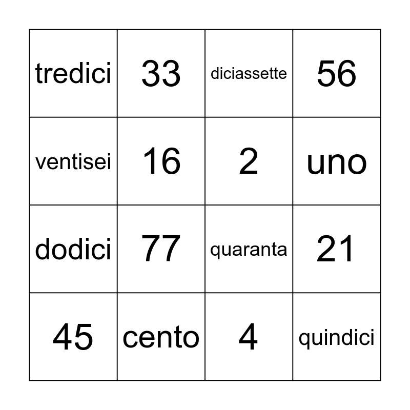 Tombola 1 a 100 Bingo Card