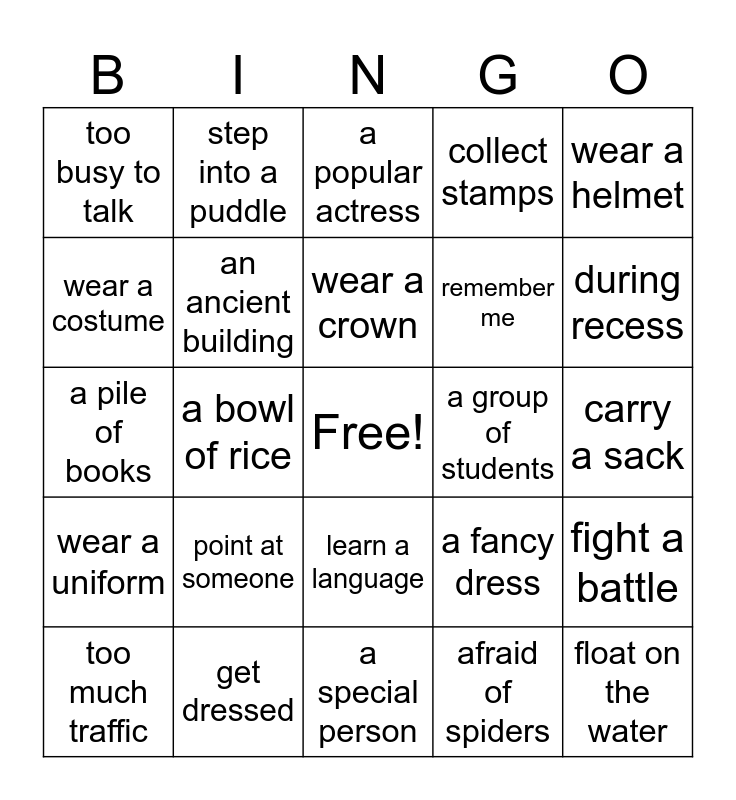 key words bingo Card