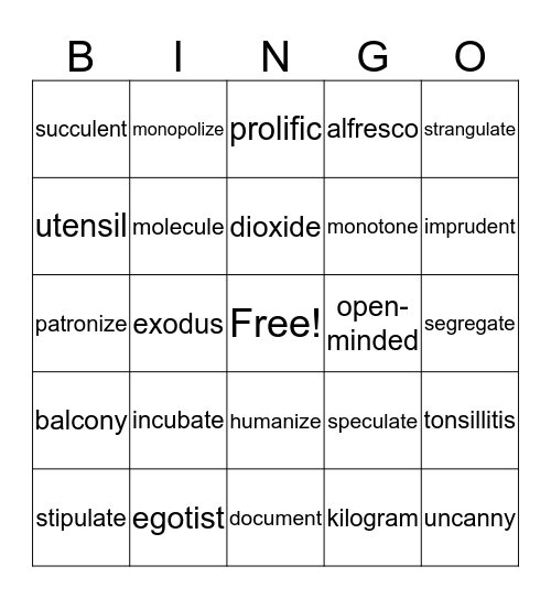 Wilson words 5.4 Bingo Card