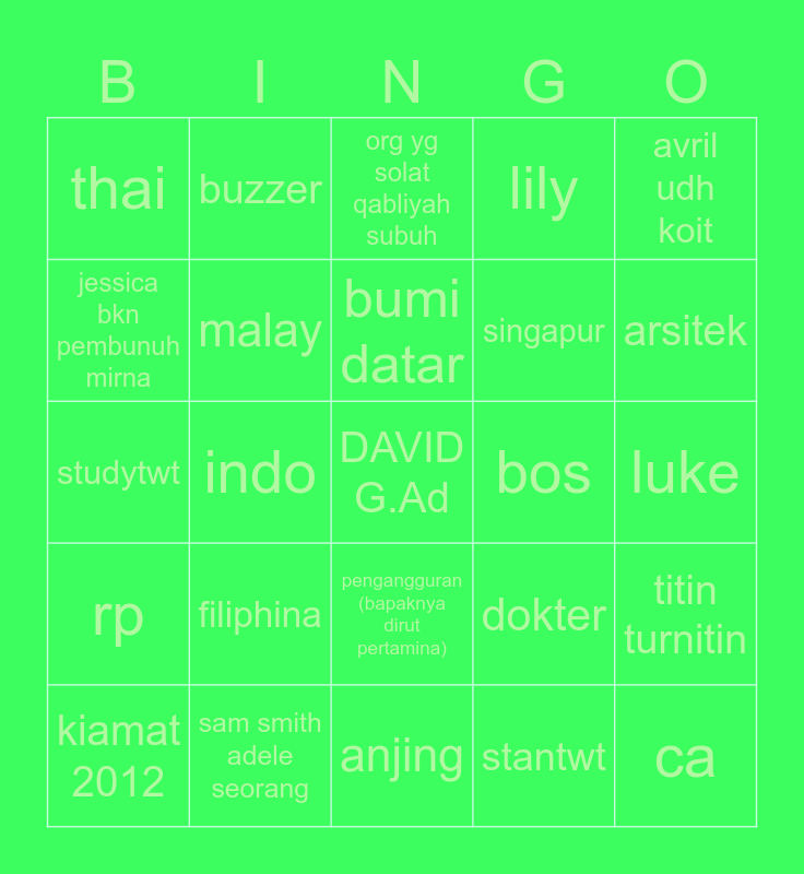 DAVID MANTAP Bingo Card