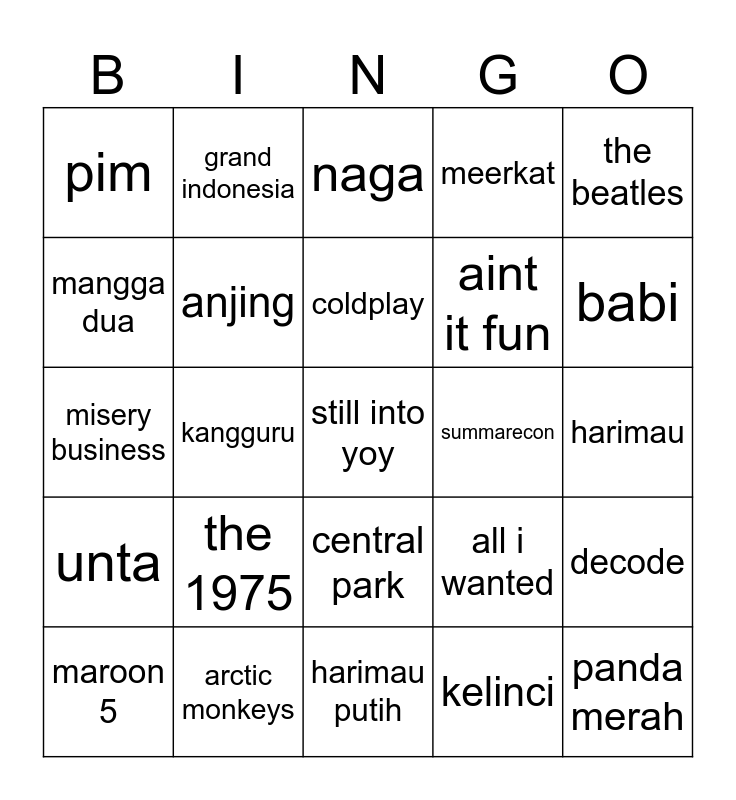 jOy Bingo Card