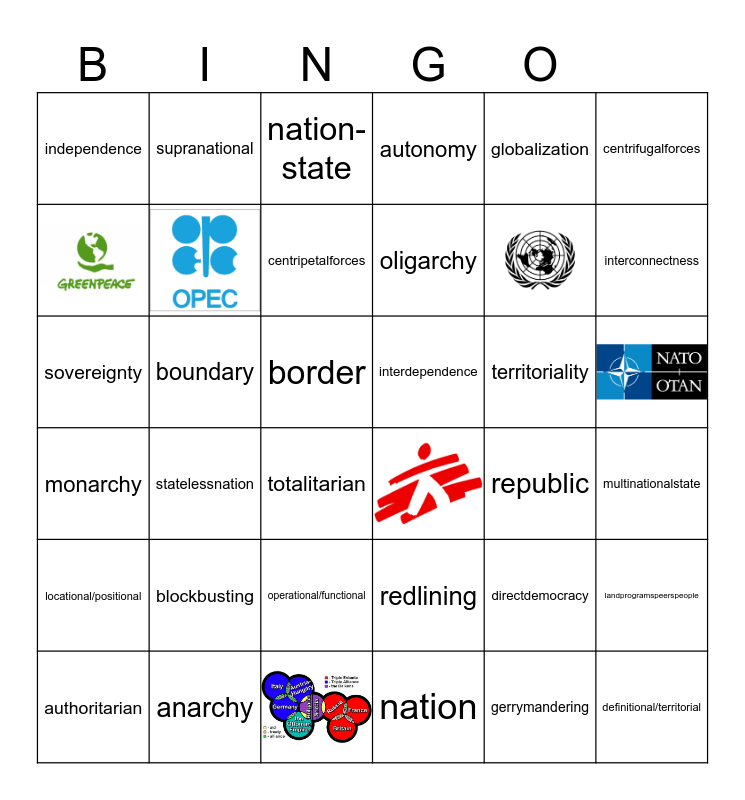 Unit 3: Political Geography Bingo Card