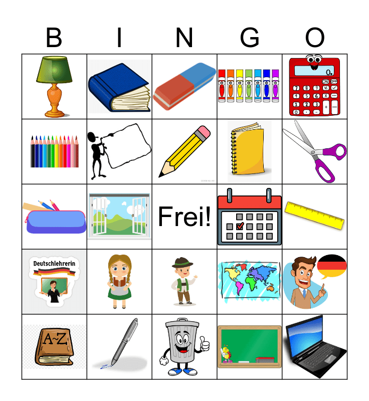 Schulsachen Bingo Card