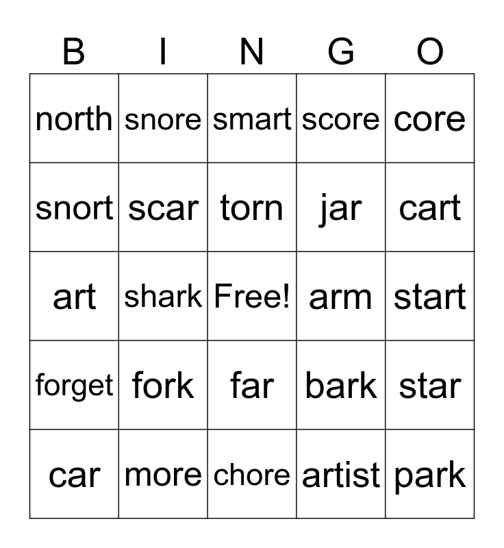 ar and or Bingo Card