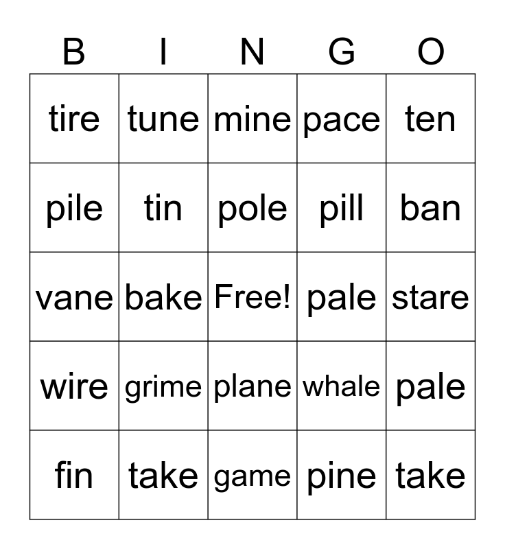 VCE Bingo Card